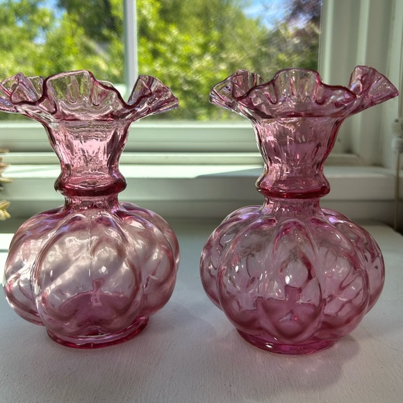Fenton | Art | Vintage Fenton Ruffle Edge 8 Pink Cranberry Quilted ...
